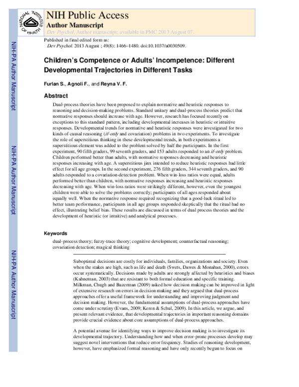 (PDF) Children’s competence or adults’ incompetence: Different ...