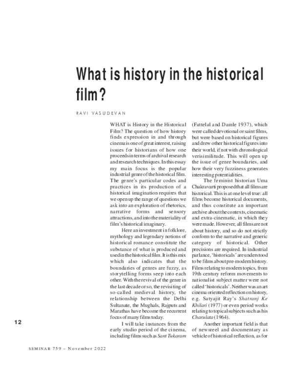 (PDF) What is History in the Historical Film?