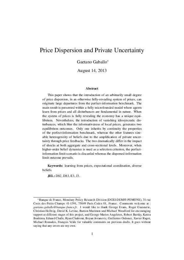 (PDF) Price Dispersion and Private Uncertainty