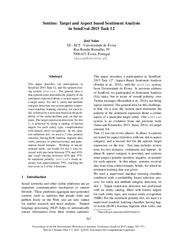 (PDF) Sentiue: Target and Aspect based Sentiment Analysis in SemEval ...