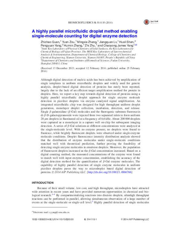 Pdf A Highly Parallel Microfluidic Droplet Method Enabling Single Molecule Counting For
