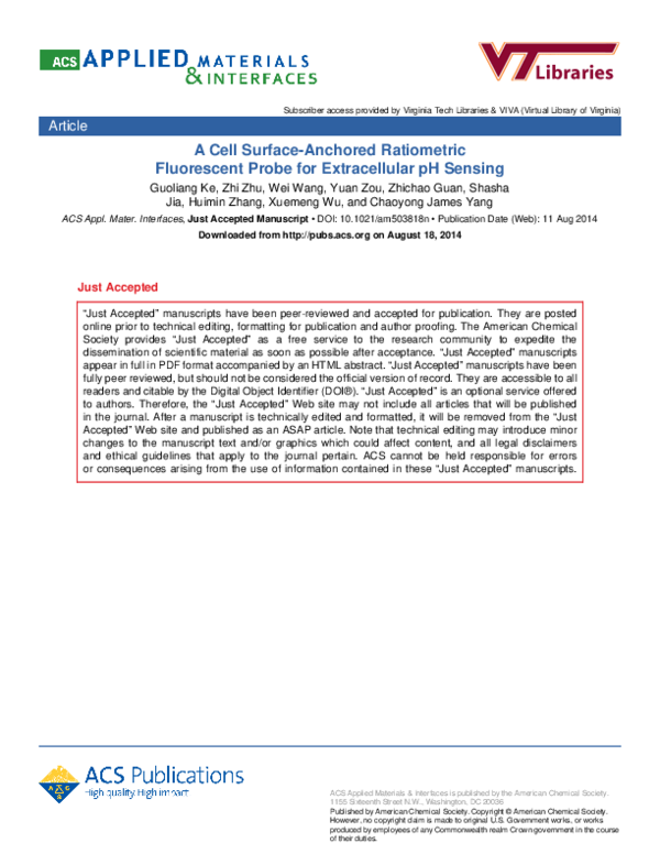 Pdf A Cell Surface Anchored Ratiometric Fluorescent Probe For Extracellular Ph Sensing