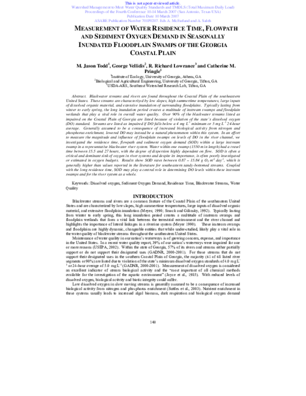 (PDF) Measurement of Water Residence Time, Flowpath and Sediment Oxygen ...