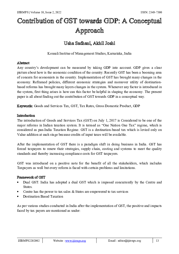 (PDF) Contribution of GST towards GDP: A Conceptual Approach