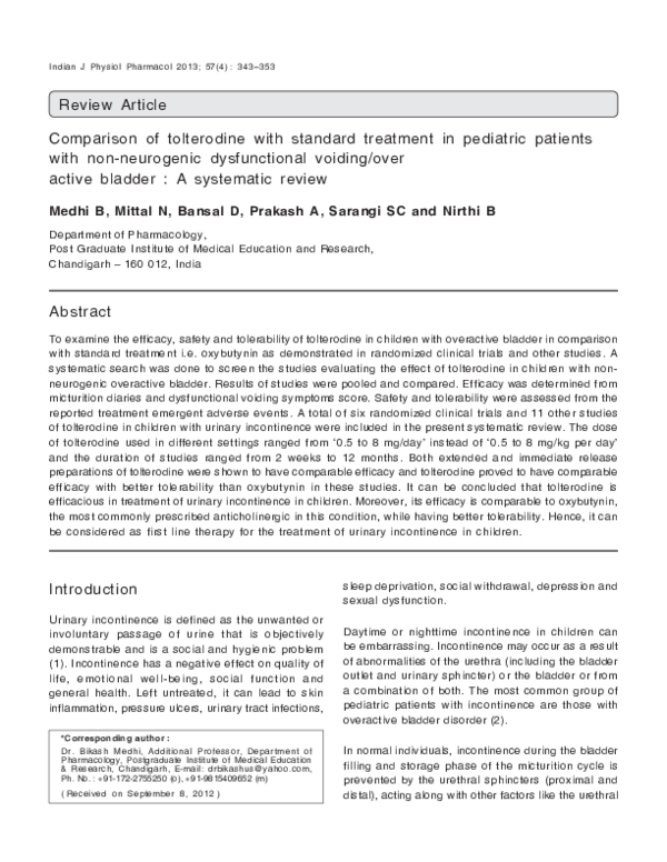 (PDF) Comparison of tolterodine with standard treatment in pediatric ...