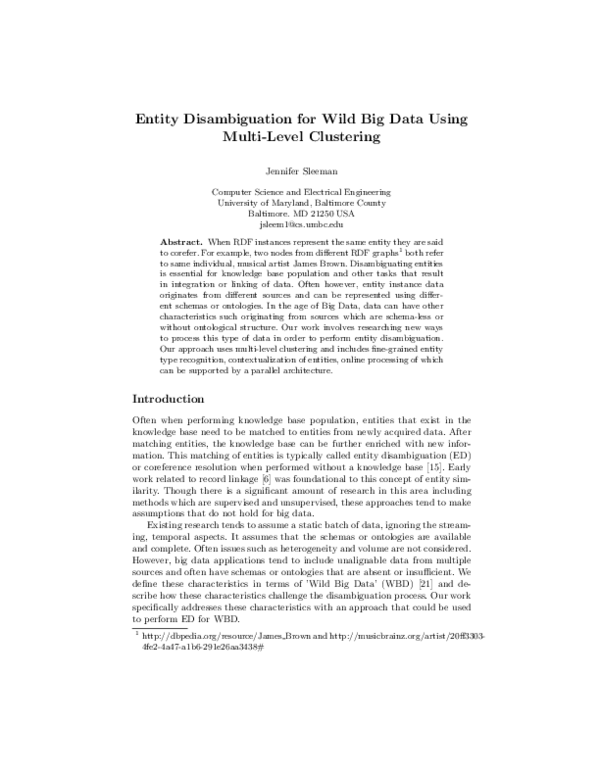 (PDF) Entity Disambiguation for Wild Big Data Using Multi-Level Clustering