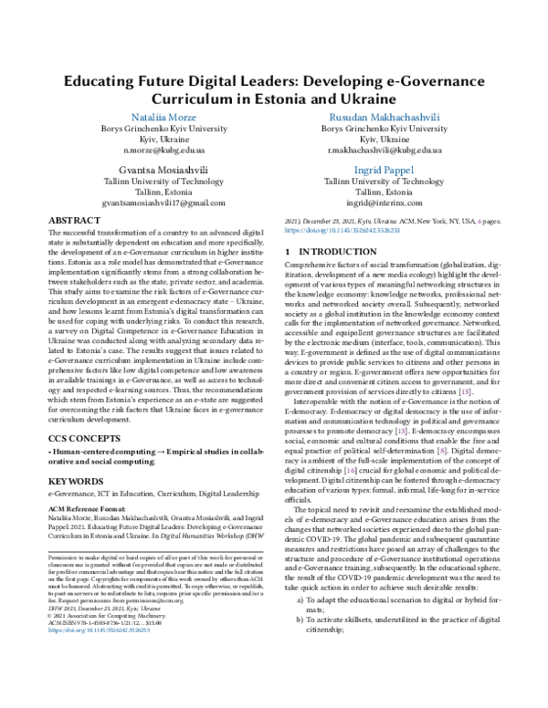 (PDF) Educating Future Digital Leaders: Developing e-Governance ...