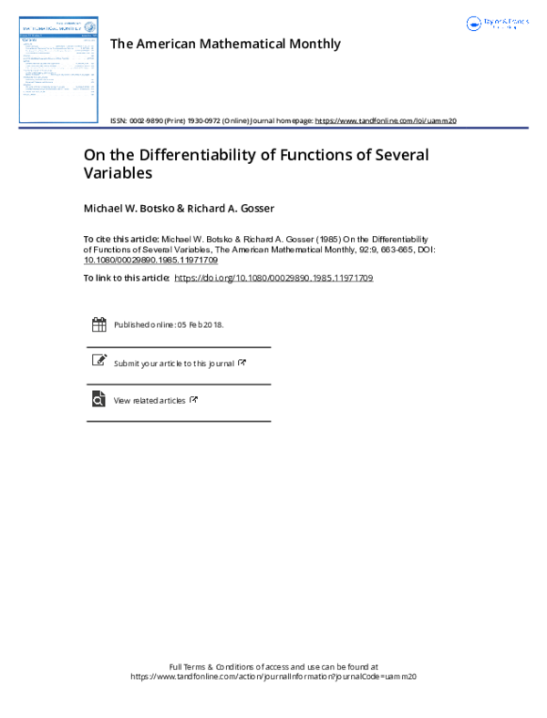 Pdf On The Differentiability Of Functions Of Several Variables Richard Gosser