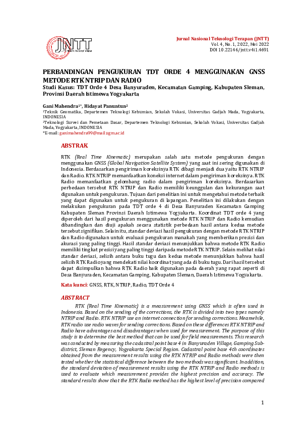 (PDF) Perbandingan Pengukuran TDT Orde 4 Menggunakan GNSS Metode RTK ...