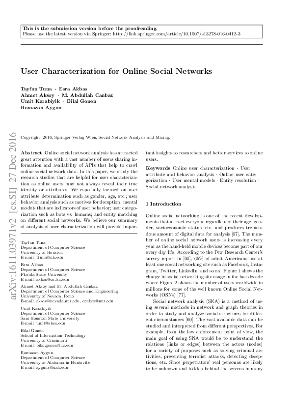 (PDF) User characterization for online social networks