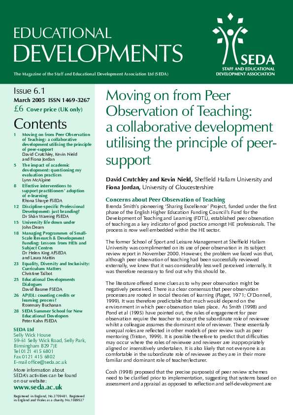 (PDF) Moving on from Peer Observation of Teaching: a collaborative ...