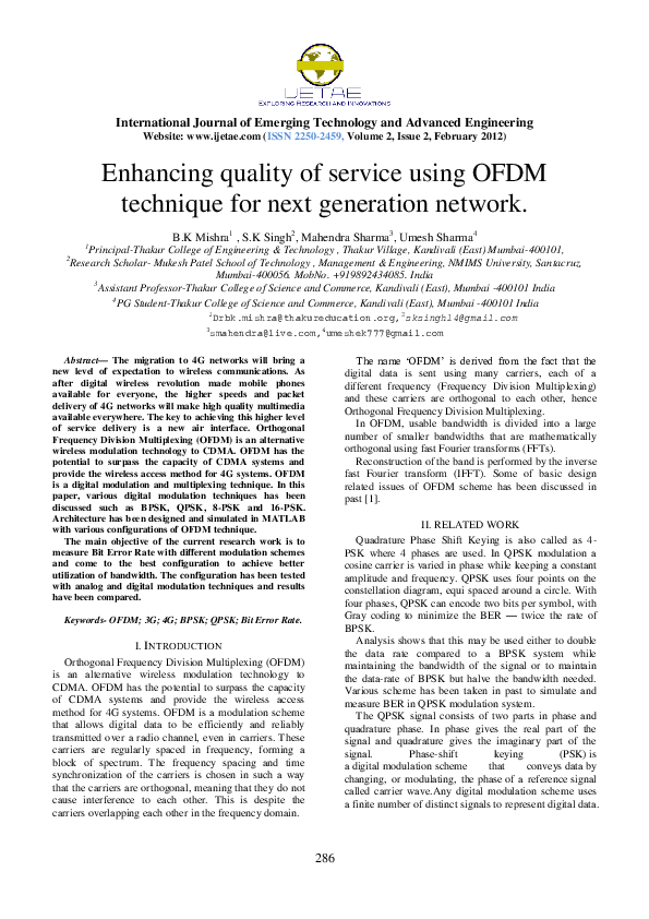 Pdf Enhancing Quality Of Service Using Ofdm Technique For Next