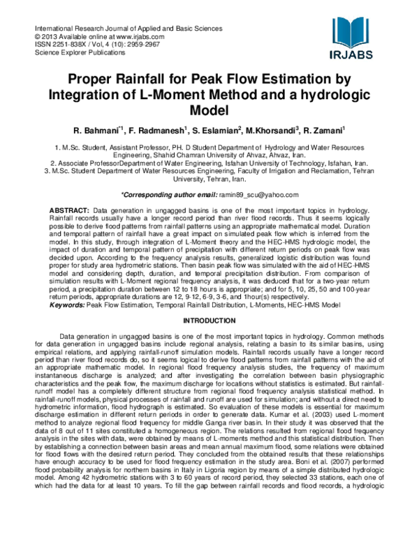 (PDF) Proper Rainfall for Peak Flow Estimation by Integration of L-Moment Method and a ...
