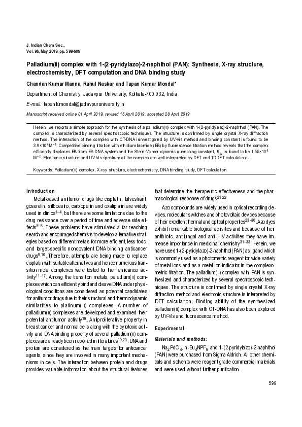 (PDF) Palladium(II) complex with 1-(2-pyridylazo)-2-naphthol (PAN): Synthesis, X-ray structure ...