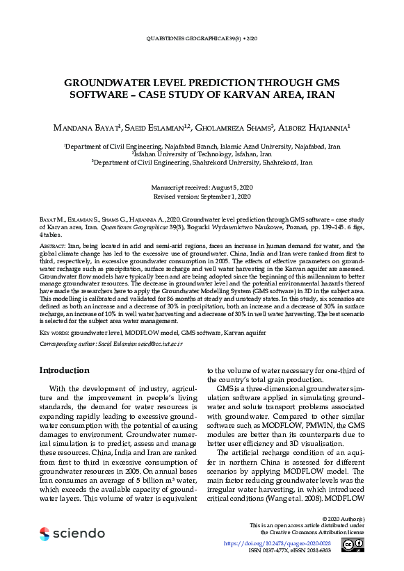 (PDF) Groundwater Level Prediction through GMS Software – Case Study of Karvan Area, Iran