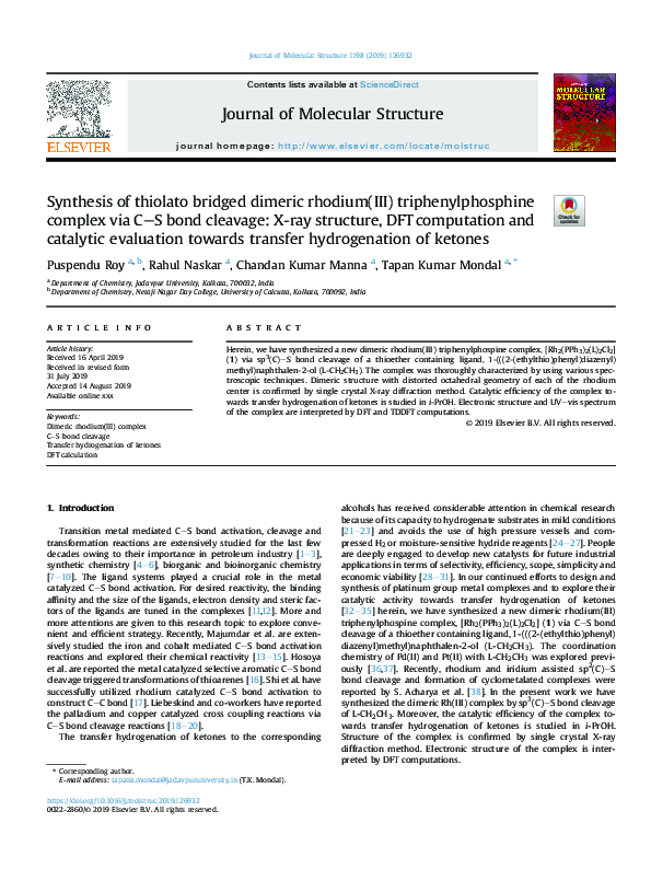 (PDF) Synthesis of thiolato bridged dimeric rhodium(III ...