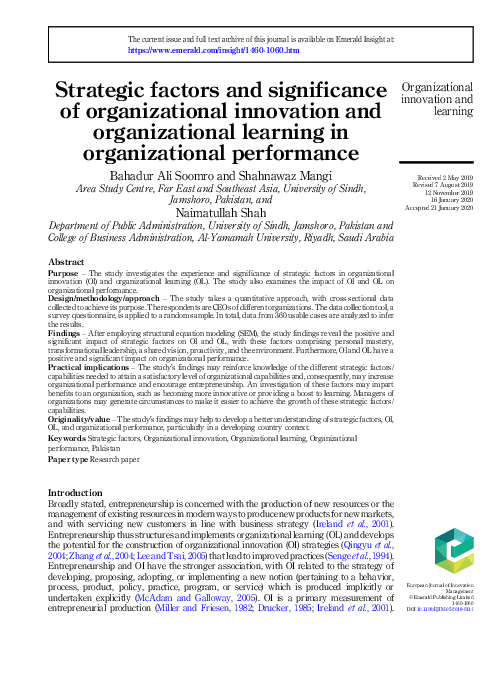 (PDF) Strategic factors and significance of organizational innovation ...