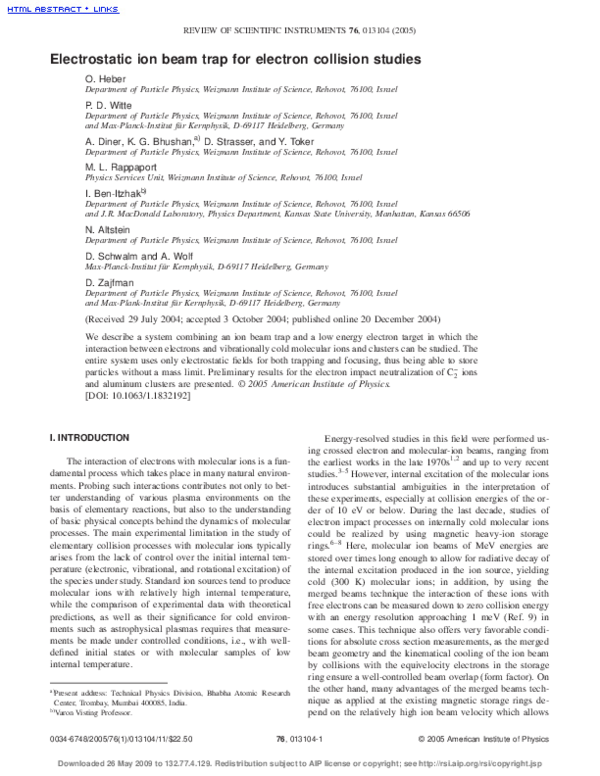 (PDF) Electrostatic ion beam trap for electron collision studies