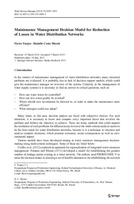 (PDF) Maintenance Management Decision Model for Reduction of Losses in ...