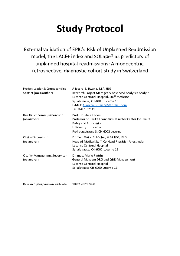 (PDF) External validation of EPIC’s Risk of Unplanned Readmission model ...