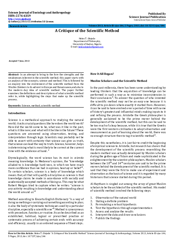 (PDF) A Critique of the Scientific Method