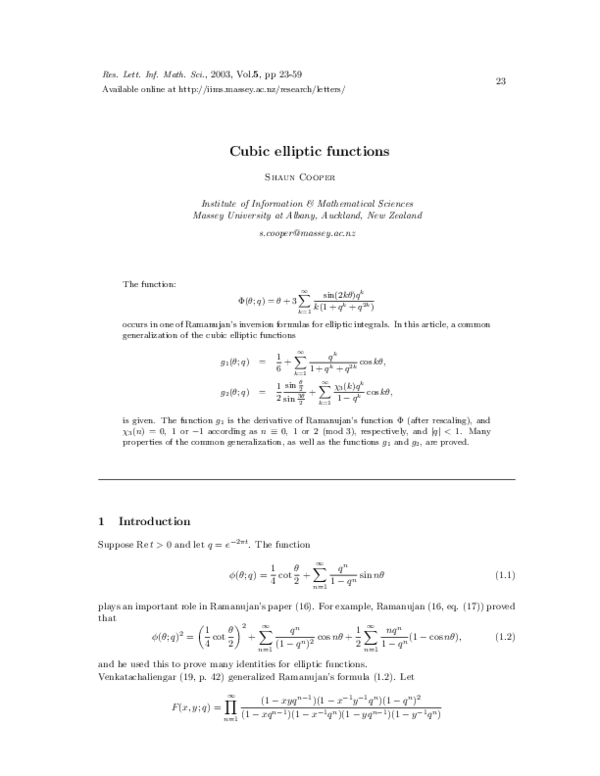 (PDF) Cubic elliptic functions