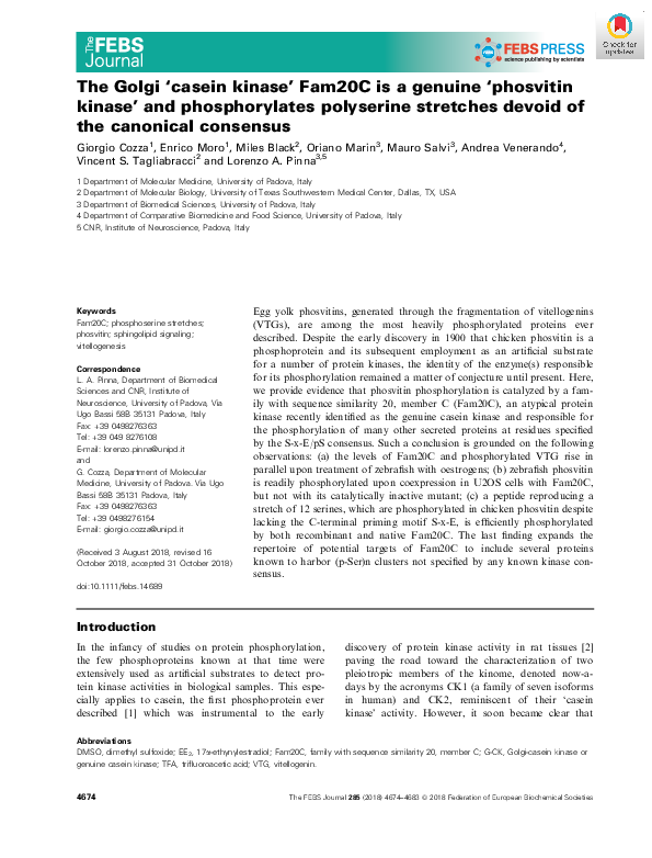 (PDF) The Golgi ‘casein kinase’ Fam20C is a genuine ‘phosvitin kinase ...