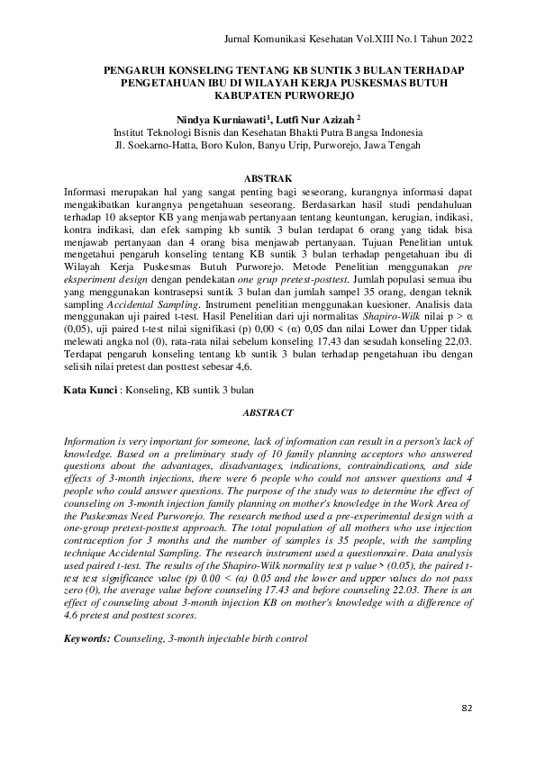 (PDF) Pengaruh Konseling Tentang KB Suntik 3 Bulan Terhadap Pengetahuan Ibu DI Wilayah Kerja ...