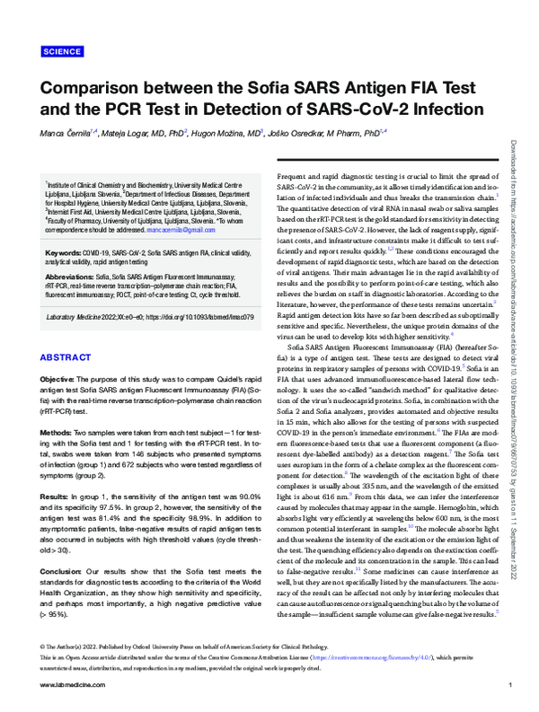(PDF) Comparison between the Sofia SARS Antigen FIA Test and the PCR ...