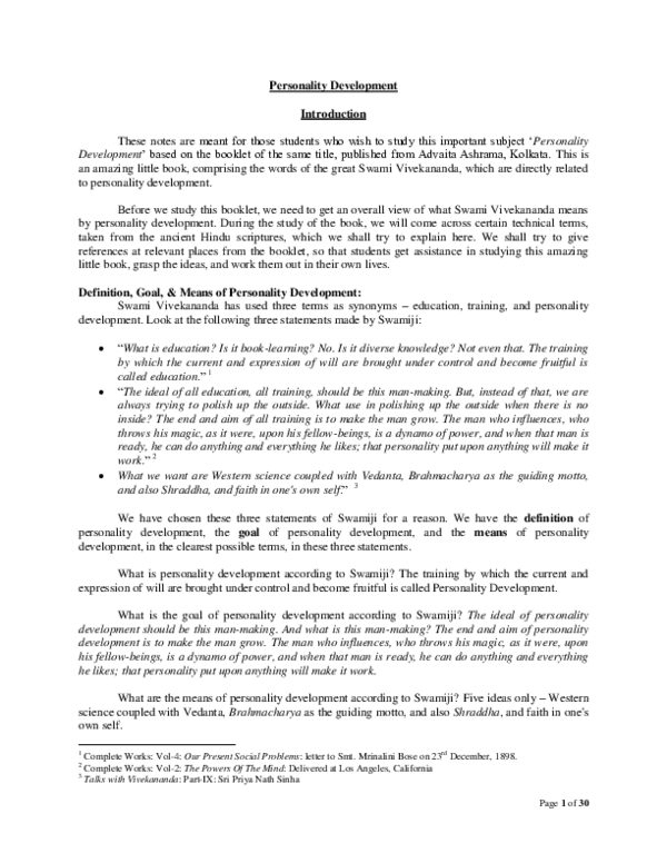 (PDF) Personality Development - Class Notes