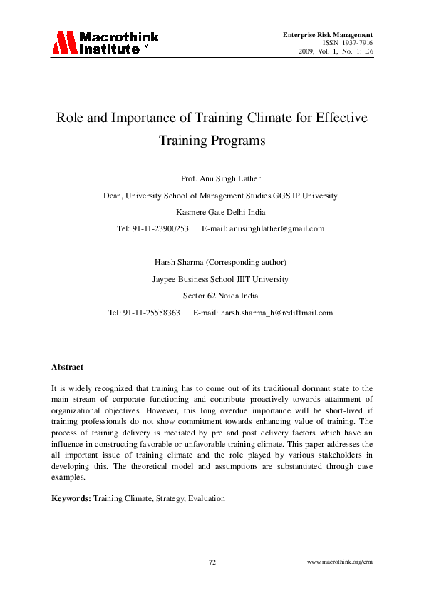 (PDF) Role and Importance of Training Climate for Effective Training ...