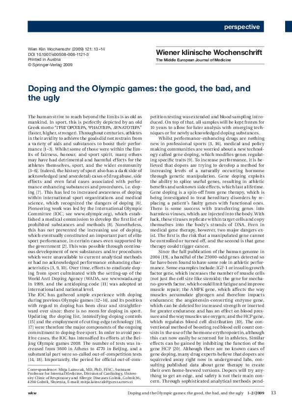 (PDF) Doping and the Olympic games: the good, the bad, and the ugly