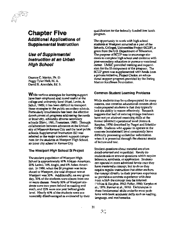 (PDF) Use of Supplemental Instruction at an urban high school ...