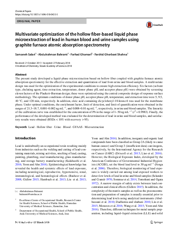 (PDF) Multivariate optimization of the hollow fiber-based liquid phase microextraction of lead ...
