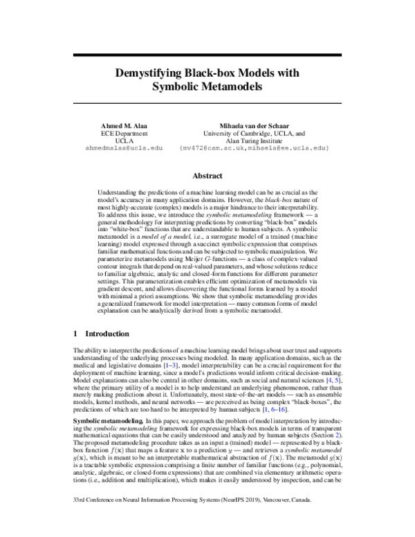 (PDF) Demystifying Black-box Models with Symbolic Metamodels