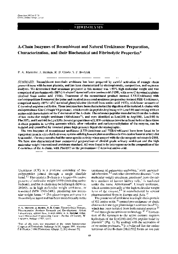 Pdf A Chain Isozymes Of Recombinant And Natural Urokinases