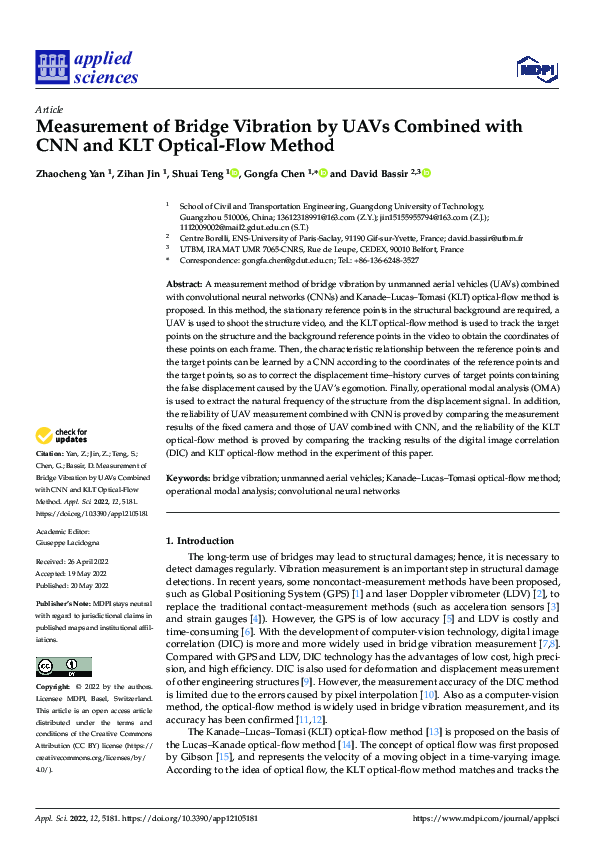 (PDF) Measurement of Bridge Vibration by UAVs Combined with CNN and KLT Optical-Flow Method ...