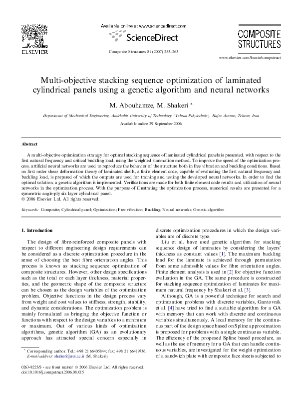 Pdf Multi Objective Stacking Sequence Optimization Of Laminated Cylindrical Panels Using A