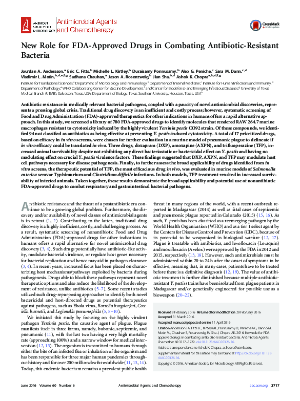 (PDF) New Role for FDA-Approved Drugs in Combating Antibiotic-Resistant Bacteria | Sadhana ...