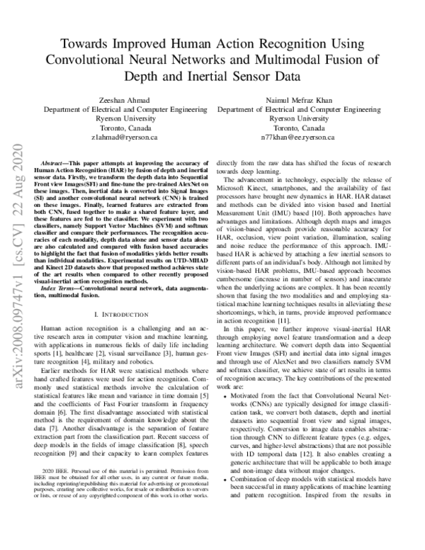 Pdf Towards Improved Human Action Recognition Using Convolutional