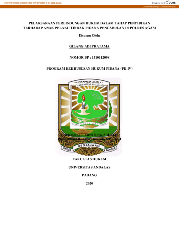 (PDF) Pelaksanaan Perlindungan Hukum Dalam Tahap Penyidikan Terhadap Anak Pelaku Tindak Pidana ...