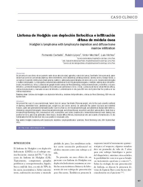 (PDF) Linfoma de Hodgkin con depleción linfocítica e infiltración ...