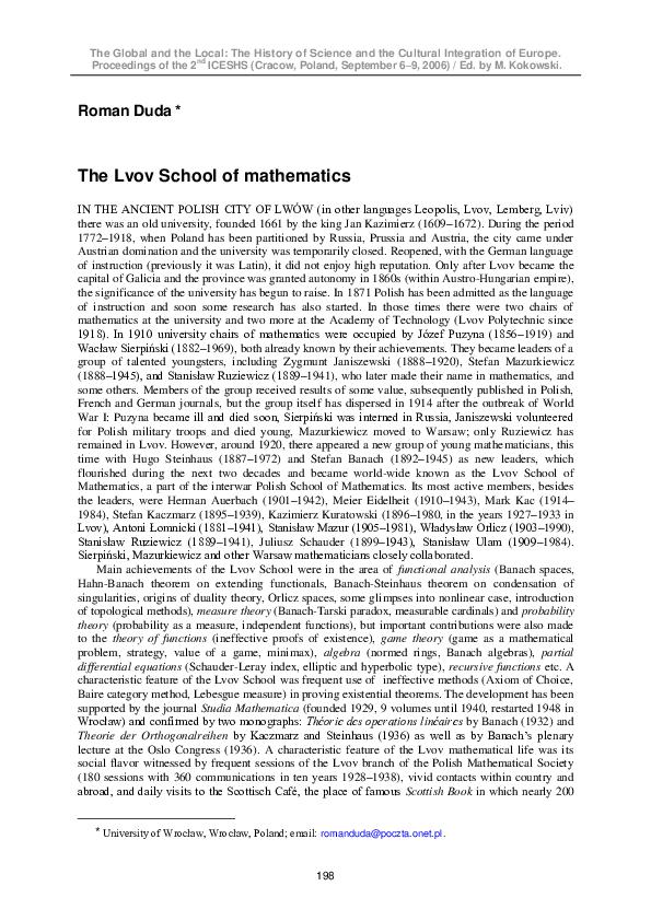 (PDF) The Lvov School of mathematics