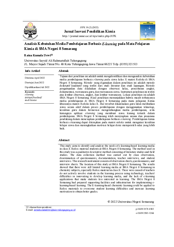 (PDF) Analisis Kebutuhan Media Pembelajaran Berbasis E-learning pada Mata Pelajaran Kimia di SMA ...