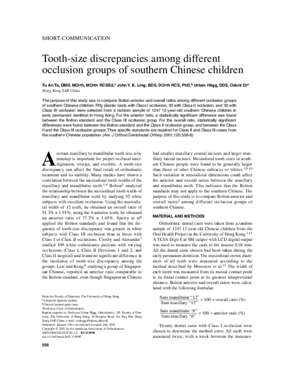 (PDF) Tooth-size discrepancies among different occlusion groups of ...