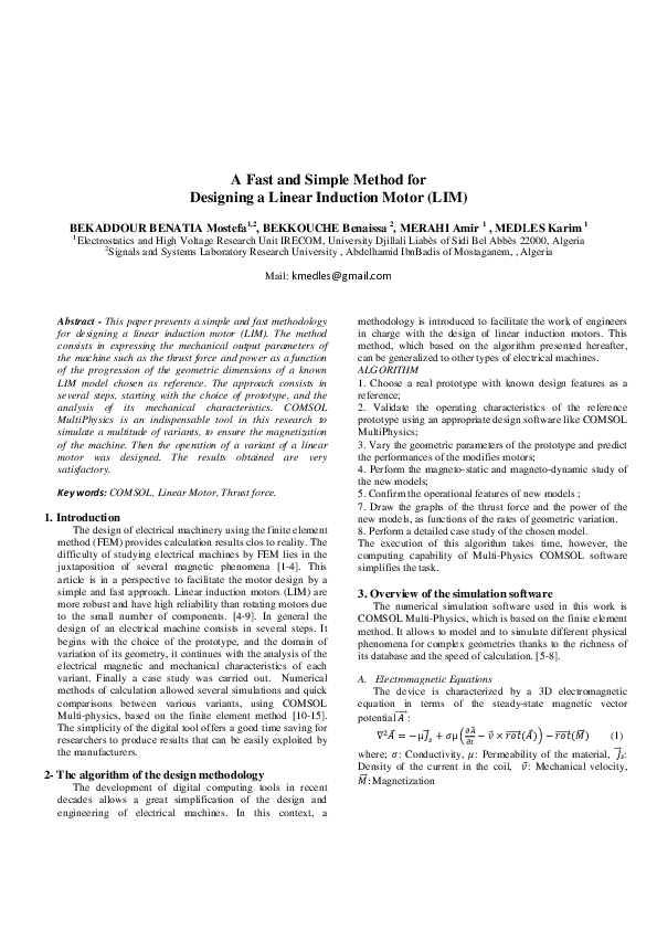 (PDF) A Fast and Simple Method for Designing a Linear Induction Motor (LIM)