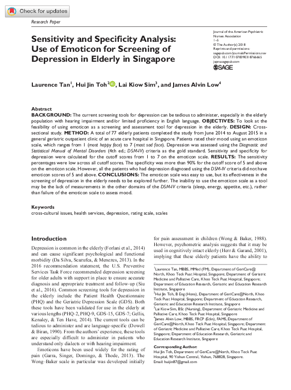 (PDF) Sensitivity and Specificity Analysis: Use of Emoticon for Screening of Depression in ...