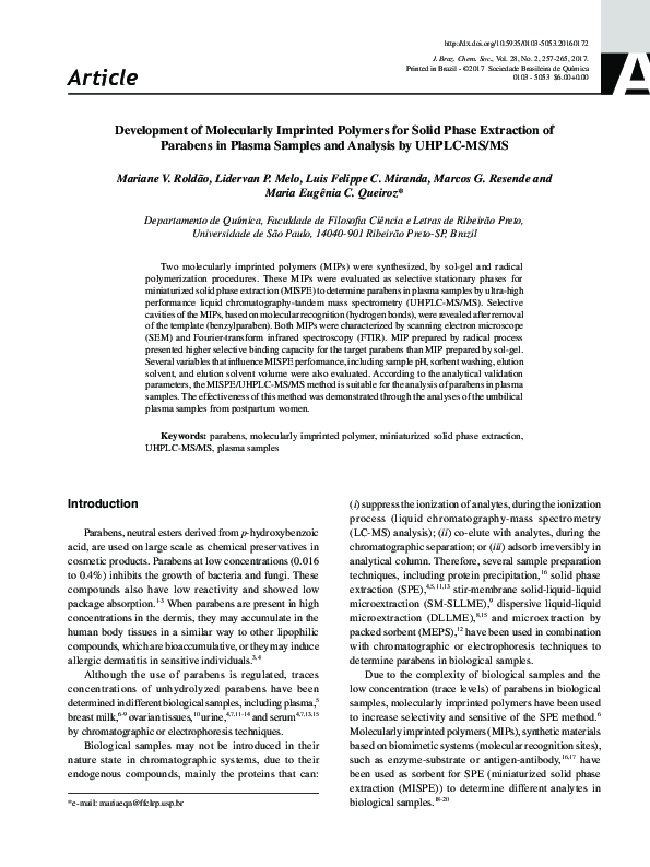 (PDF) Development of Molecularly Imprinted Polymers for Solid Phase Extraction of Parabens in ...