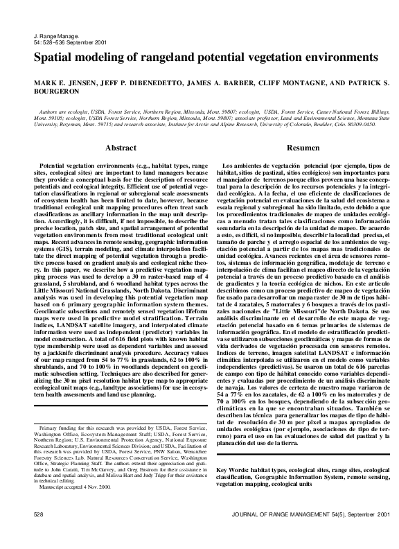 (PDF) Spatial Modeling of Rangeland Potential Vegetation Environments