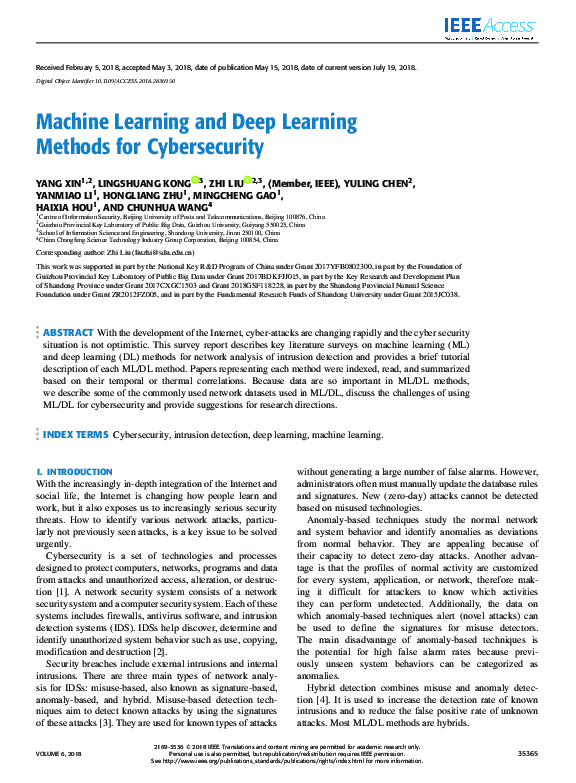 (PDF) Machine Learning and Deep Learning Methods for Cybersecurity